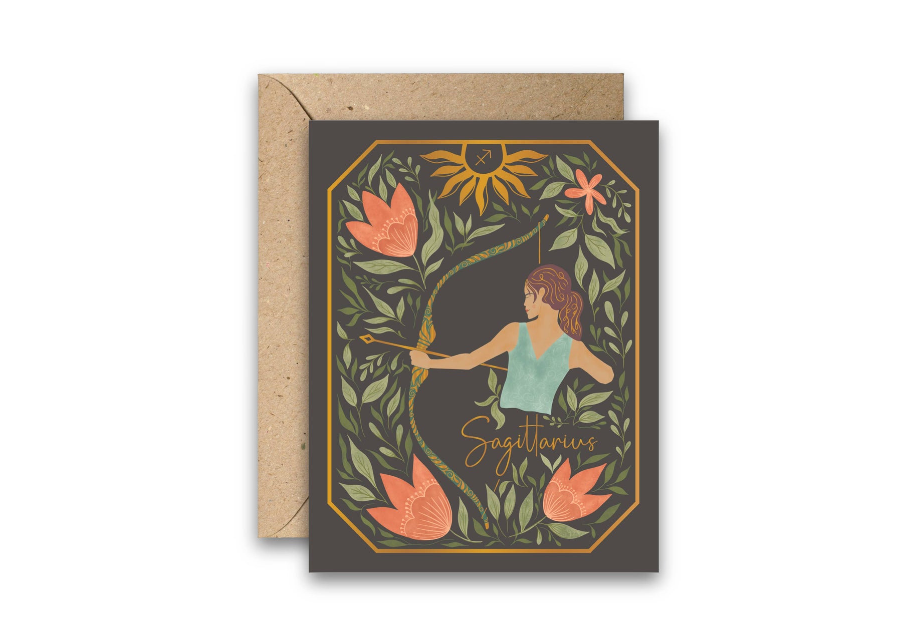 The Sagittarius Zodiac Garden Gold Foil Greeting Card – Little Red ...