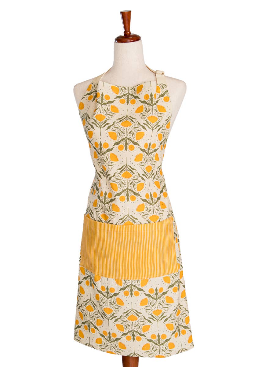Sunflowers Cotton Apron – Bright Floral Design – Little Red Nursery, LLC