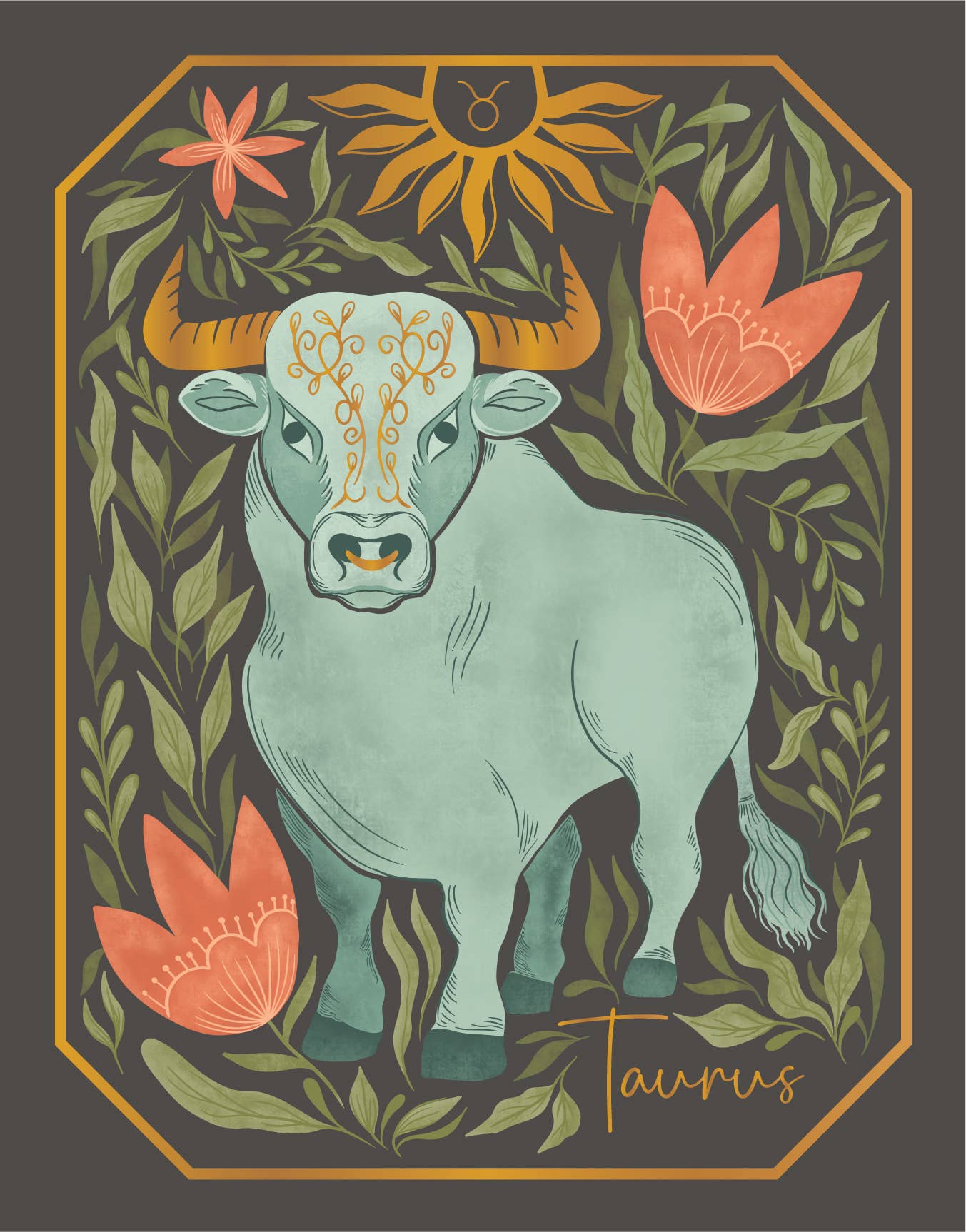 The Taurus Zodiac Garden Gold Foil Greeting Card – Little Red Nursery, LLC