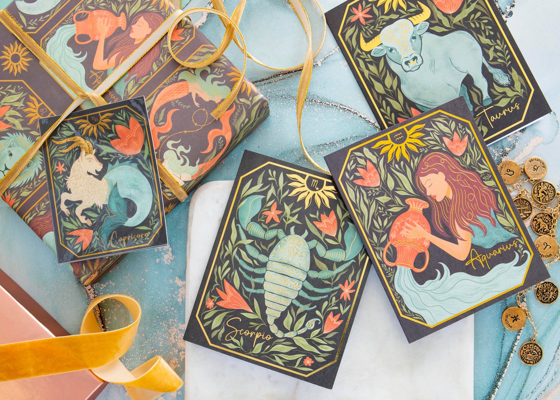 The Aquarius Zodiac Garden Gold Foil Greeting Card – Little Red Nursery ...