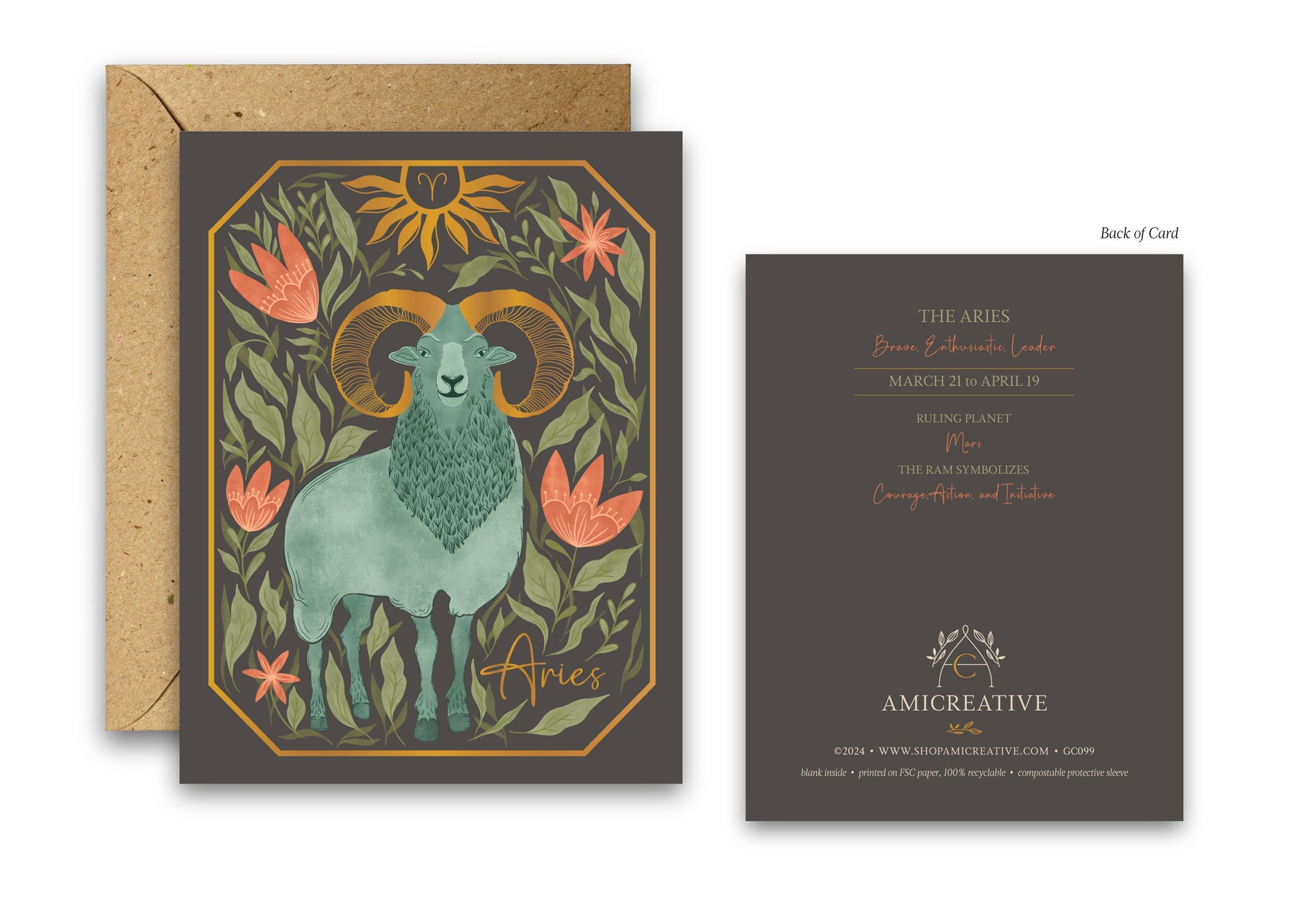 The Aries Zodiac Garden Gold Foil Greeting Card – Little Red Nursery, LLC